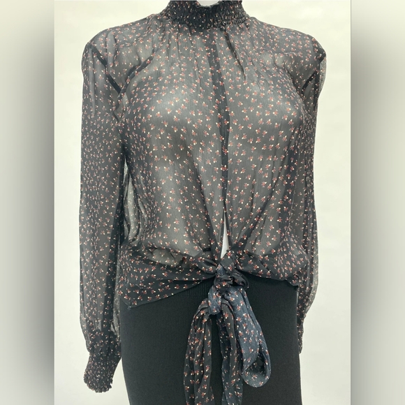 NICHOLAS | Tops | Nicholas Silk Floral Sheer Blouse M Waist Tie Ruched Long Sleeve Balloon ...
